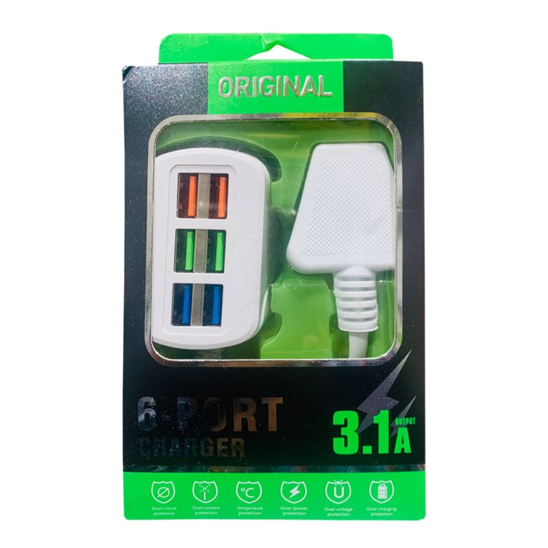 Original 6 USB Port Multi Socket Charger 3.1A Output - (GZ-2F50-MA-50-10)